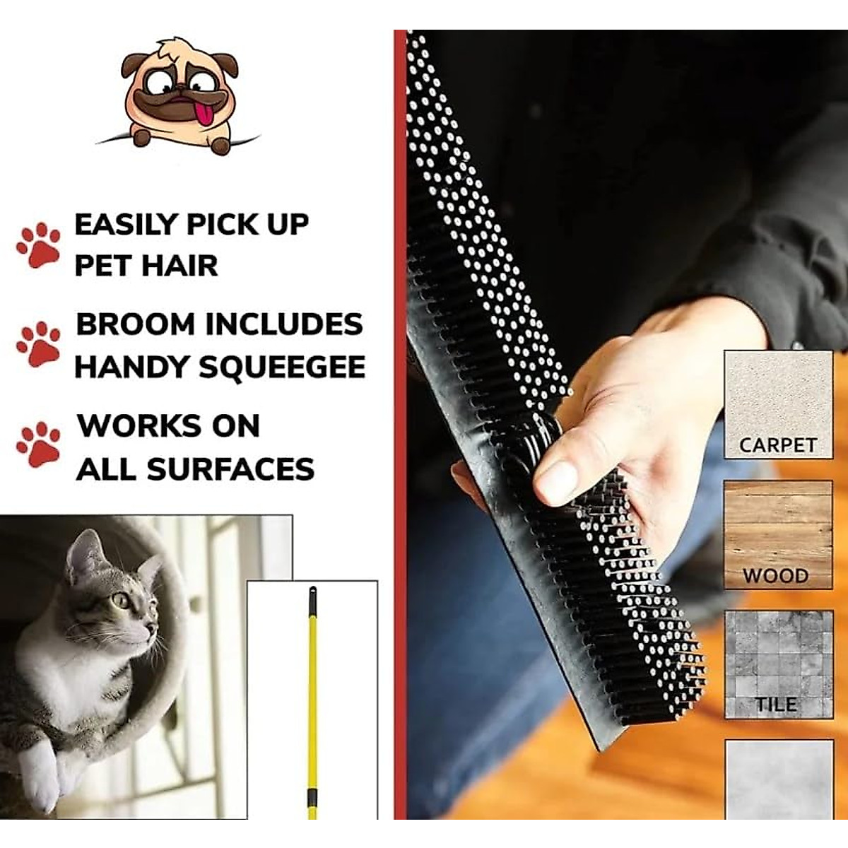 Indigo Pet Hair Remover Broom, Multifunctional Magic Broom, Rubber Broom Pet Hair Remover, Heavy Duty Pet Hair Remover, Pet Hair Removal Broom for Carpets/Mats/Couch, Retractable (Blue)