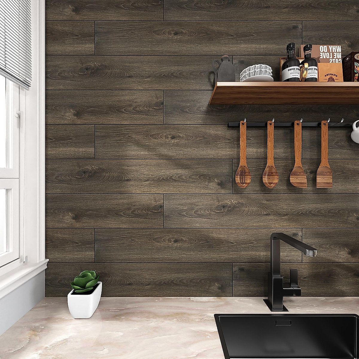 STICKEEP Peel and Stick Waterproof Vinyl Flooring - 24 Pack 6 x 36 in Kitchen & Bathroom Roll-on Floor Tiles