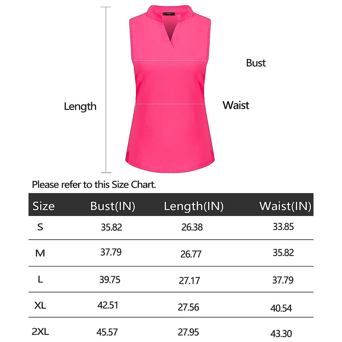 Vidusou Women's Sleeveless Golf & Tennis Polo Shirt - Moisture-Wicking V-Neck Lapel Collar, Rose Red, L