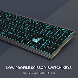 VIVEFOX Bluetooth Wireless Backlit Keyboard for 3 Device, Rechargeable Keyboard QWERTY Cordless Ultra-Thin Silent Keyboard for PC, Laptop, Tablet, MacBook, iPad, iMac, Smartphone, Space Gray