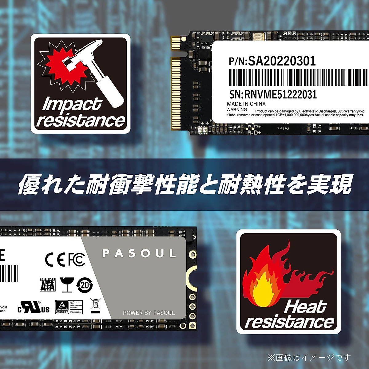 PASOUL SSD 512GB NVMe M.2 2280 PCIe Gen 3.0 x2 3D TLC Power Saving Up to 2000MB/s Write Up to 1200MB PAMNVMeM2-512