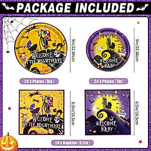 HigzYovn 183Pcs Welcome Little Nightmare Baby Shower Decorations Nightmare Before Christmas Party Supplies Nightmare Before Christmas Baby Shower Decorations Tableware for Baby Shower Party Decor
