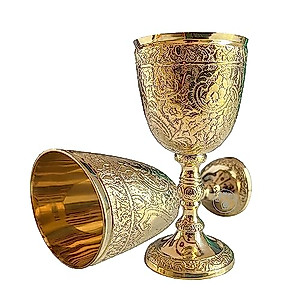 EXNOT Brass Vintage Chalice Goblet | 1x Royal Wine Cups of King Arthur - Renaissance Medieval Gifts for Communion, Christmas Pack of 1pc Royal Chalice Catholic Church, Baptism, Confirmation, Holy.
