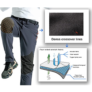 Gash Hao Mens Snow Ski Waterproof Softshell Snowboard Pants Outdoor Hiking Fleece Lined Zipper Bottom Leg (180Grey, 36W x 30L)