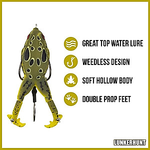 LUNKERHUNT Frog Fishing Lure for Bass Fishing | Realistic Frog Lure with Prop Action (Cane) | Best Topwater Lure Trout and Pike, Fish Bait with Hollow Body, Weedless Hooks