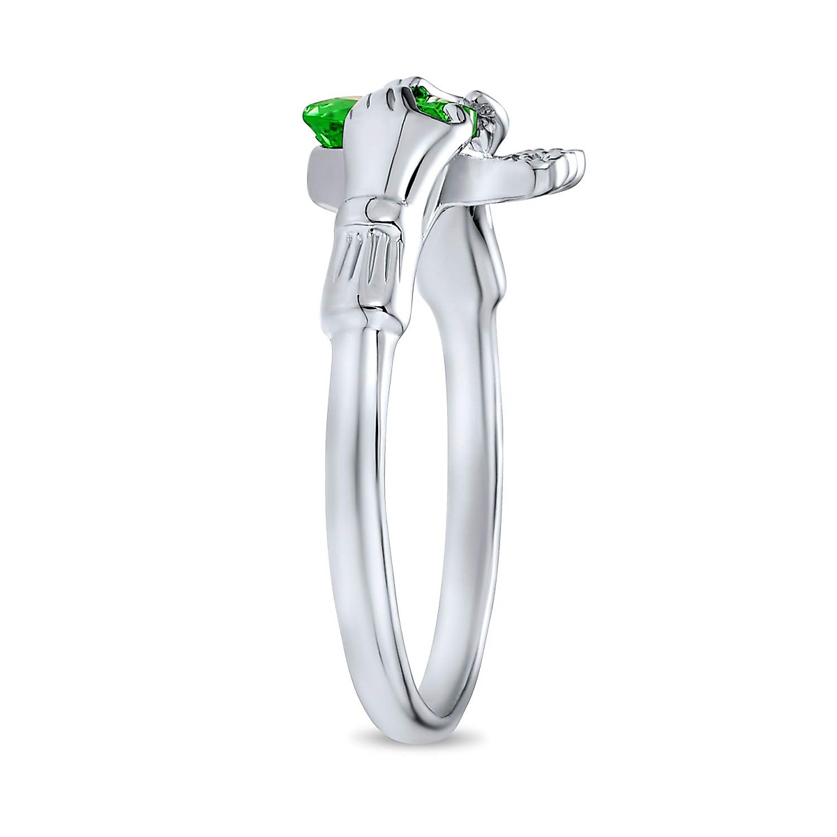 BFF Celtic Irish Friendship Promise AAA CZ Green Simulated Emerald Hands & Heart Claddagh Ring For Women Teens .925 Sterling Silver