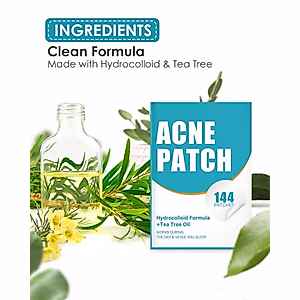 Pimple Patches for Face, Hydrocolloid Acne Patches with Tea Tree Oil for Spot Treatment, Zit Patch, Blemish Cover, Two Sizes, Vegan, Cruelty Free (144 Count (Pack of 1))