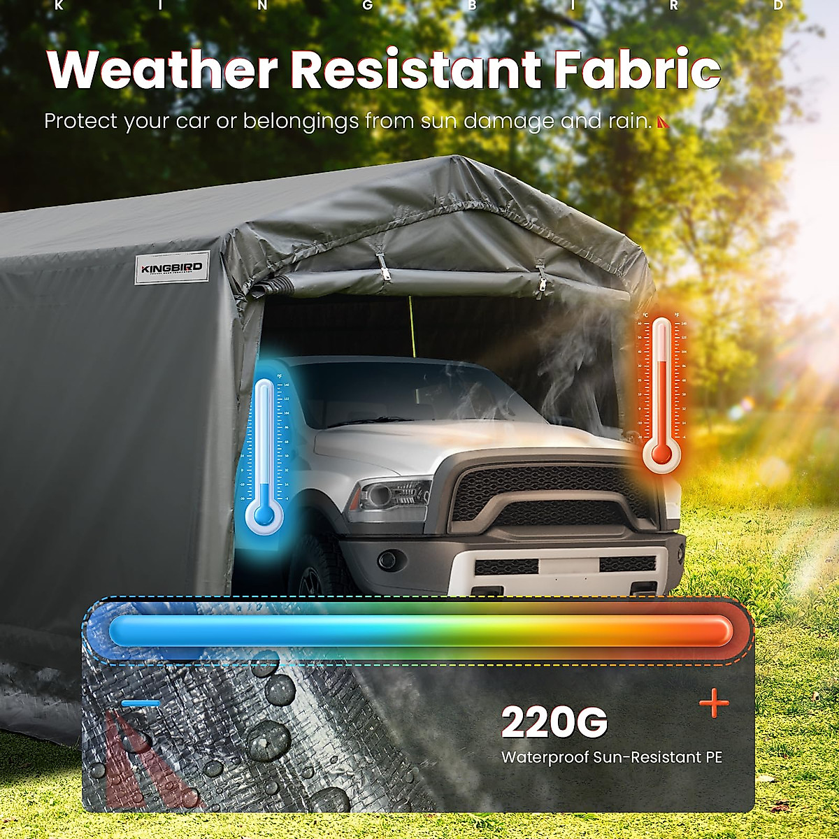 KING BIRD 10' x 20' Heavy Duty Anti-Snow Carport Peak Style Car Canopy Outdoor Instant Garage Car Tent with Reinforced Ground Bars