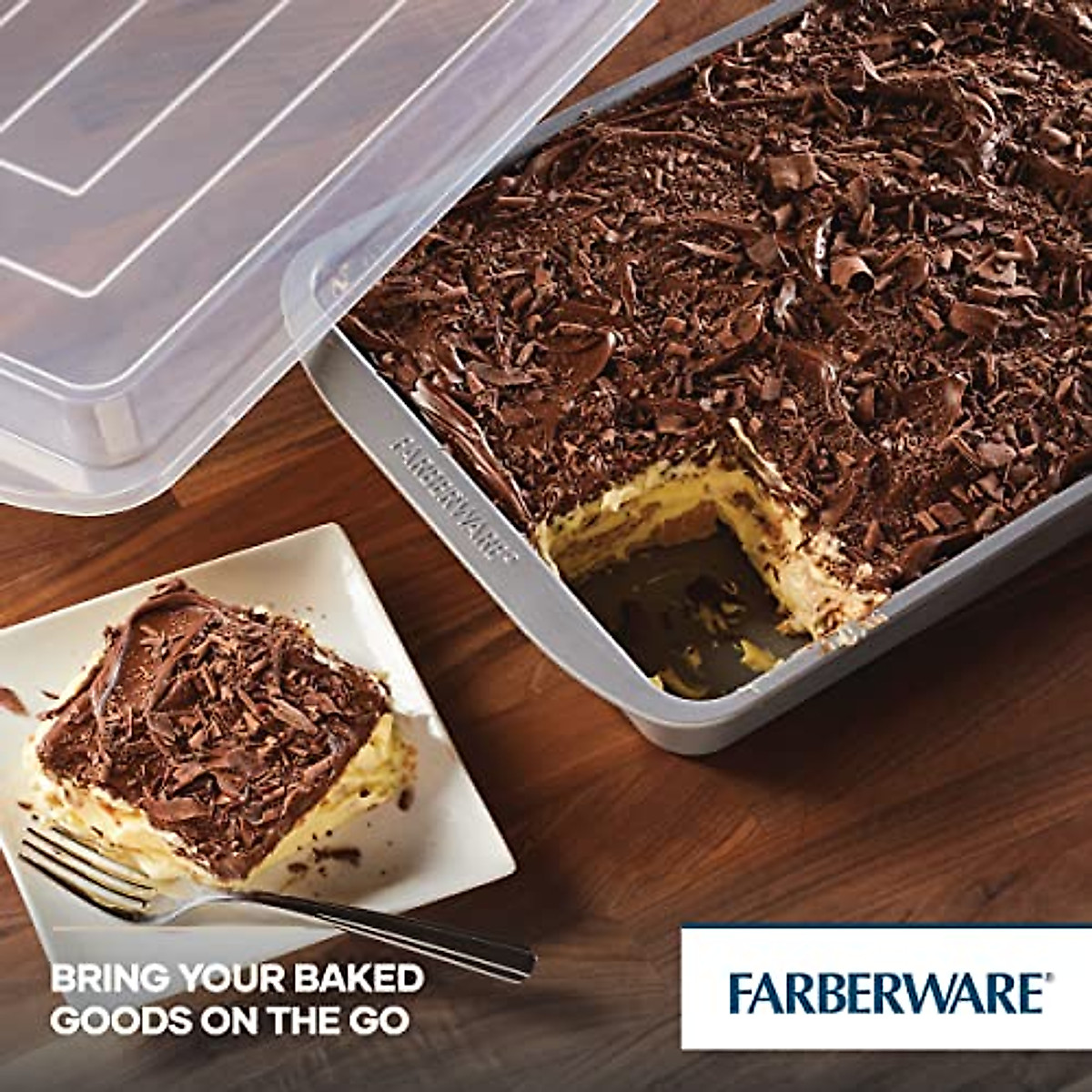 Farberware GoldenBake Bakeware Nonstick Baking Pan/Cake Pan with Lid, Rectangle, Insulated, 9 Inch x 13 Inch - Gray