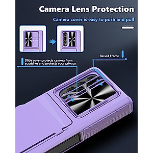 Viaotaily for Galaxy Z Fold 3 Case with Kickstand & Hinge Protection & Screen Protector, Built-in Credit Card Holder & Sliding Camera Lens Cover, Sturdy Wallet Phone Case for Samsung Z Fold 3, Purple