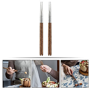 Reusable Metal Stainless Steel Chopsticks: 2 Pairs Long Cooking Chopsticks with Wooden Handle Japanese Type Sashimi Chopsticks for Home Restaurant