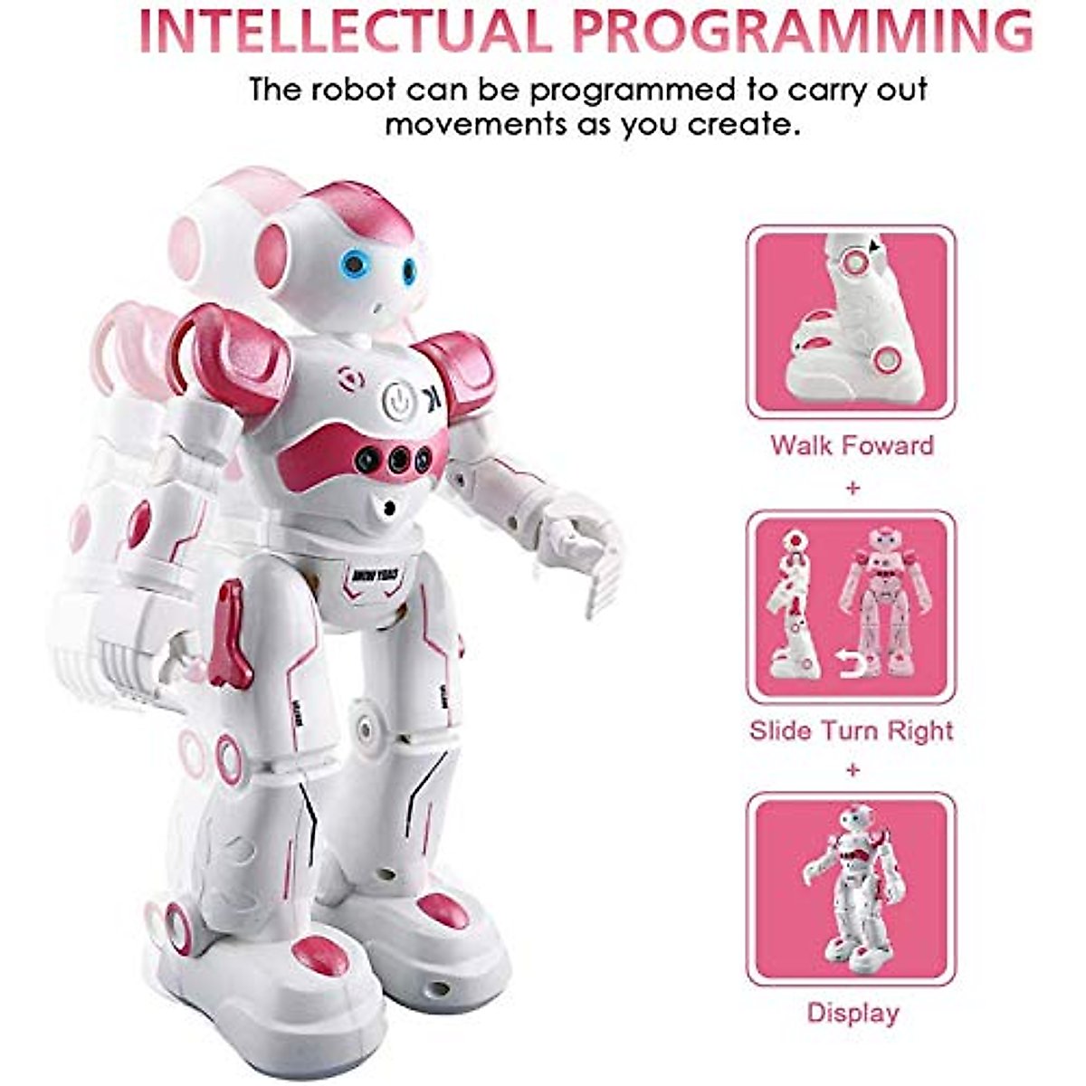 FLYWIND RC Robot Toys for Kids, Programmable Smart Remote Control Robot Toy Intellectual Control Robot Rechargeable, Walking Dancing Robot Gesture Sensing Robot Birthday Gift for Boys Girls （Pink）