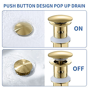 SINGSUO Pop Up Drain Stopper for Bathroom Sink, Pop Up Sink Drain with Detachable Basket Stopper, Basin Pop-up Drain Filter, Vessel Sink Drain Assembly (Brushed Gold)