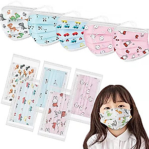 Kids Disposable Face Mask,50 Count 3 Ply Cartoon Face Masks for Children Adorable Print Masks for Boy and Girl,Individually Wrapped