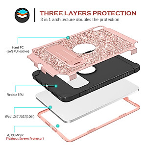 YINLAI Case for iPad 10th Generation, iPad Case 10th Generation 2022 10.9-Inch Kid Girl Women Slim Stand Glitter Bling Shockproof Protective Cover for iPad 10th Gen A2696/A2757/A2777, Rose Gold/Pink