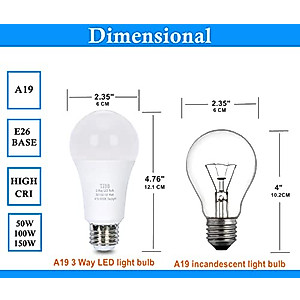6-Pack 3 Way Bulb 50 100 150W Replacement LED Light Bulbs, Daylight 5000K, Three Way A19 Bulbs with E26 Base,700/1400/2100 Lumen