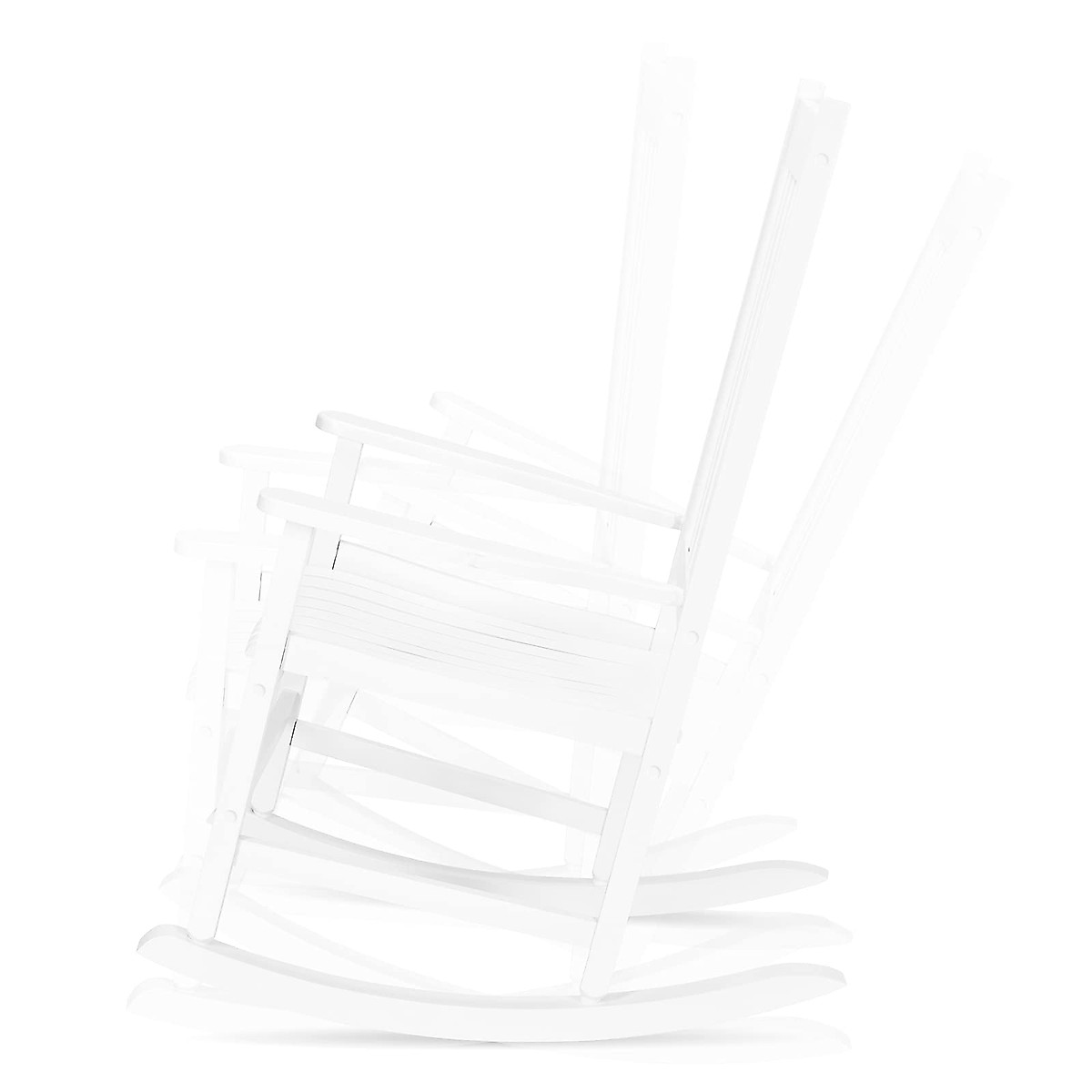 Wooden Rocking Chair - Indoor Outdoor Rocking Chair with Slatted Seat and Backrest - Nursery Rocking Chair with High Back Seat - Smooth Rocker Chair for Patio, Deck, Garden, Lawn, Porch - White