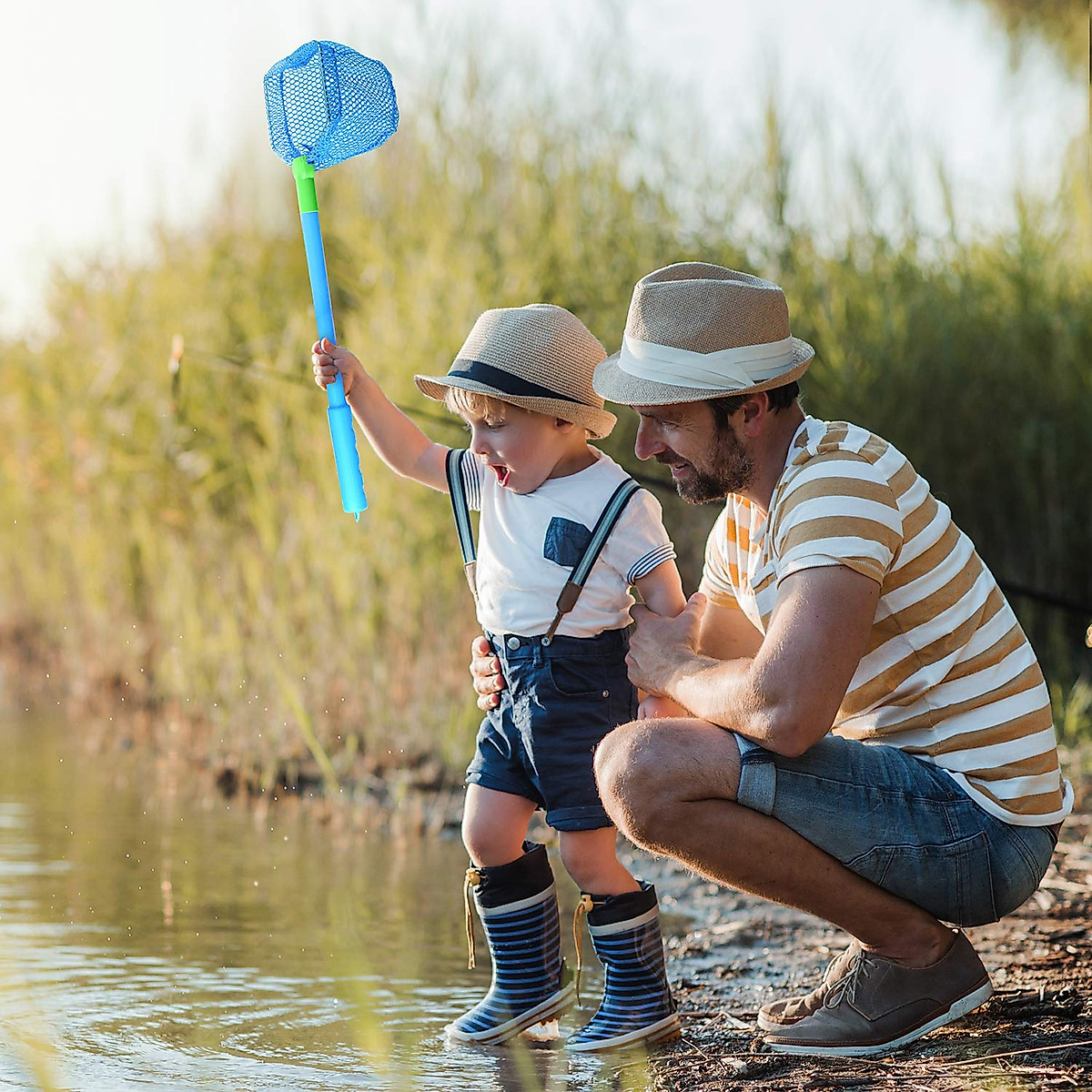 Coopay 4 Pieces Fishing Net Catching Bug Nets Fish Butterflies Nets Beach Nets for Outdoor Playing (Rose Red, Orange, Blue, Green)