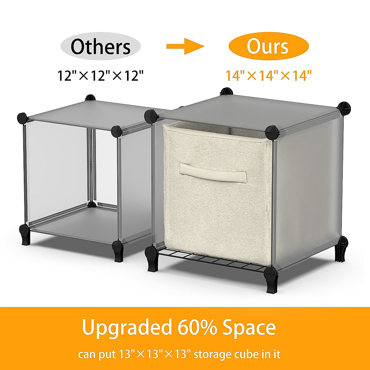 HOMIDEC Cube Storage Organizer, Heavy Duty Portable Closet Wardrobe with Door, 58in Large Closet Organizers and Storage with Hanging Rod for Clothes Yarns Toys Books Tools(20 cube grey)