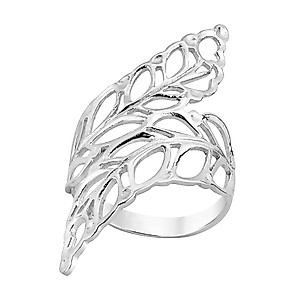 AeraVida Beautiful Exquisite Cut-Out Leaf-Leaves Wrap .925 Sterling Silver Chic Ring for Men Women - Size 6
