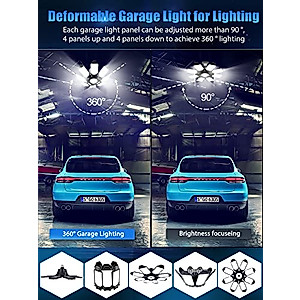 TANBABY 2 Pack Upgrade LED Garage Lights,Total 50000LM Deformable Best Garage Light Ceiling LED Shop Lights, 250W E26/E27 LED Light Garage Lighting with 8+1 Adjustable Panels Garage Bulb for Basement