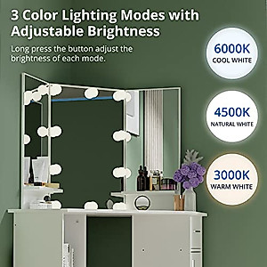 Cozy Castle Corner Vanity Set, Makeup Vanity Desk with Mirror and Lights, Vanity Table with Drawer and Adjustable Shelf for Bedroom, White