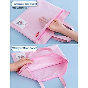 pendancy Mesh Zipper Pouch 11x13.7 in, Large Double Pocket Waterproof File Bag with Handle, A4 Size Foldable Document Storage for Puzzle Project/Cross Stitch/Travel/Office（Pink）