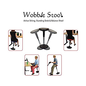 Wobble Stool Standing Desk Chair Ergonomic Tall Adjustable Height sit Stand-up Office Balance Drafting bar swiveling Leaning Perch Perching high swivels 360 Computer Active Sitting Black Saddle seat