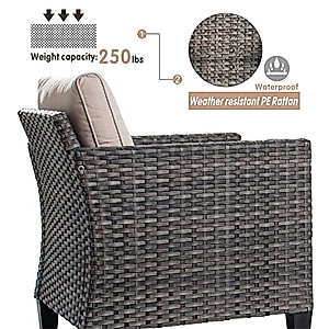 OVIOS Patio Furniture Set 2 Wicker Chairs All Weather Outdoor Single Chairs Patio Dining Chairs Manual Weaving Rattan Sofa, Garden Porch Backyard, Steel (Beige)
