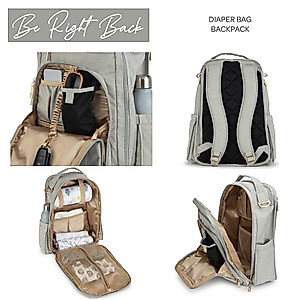 JuJuBe Diaper Bag, Travel Backpack with Portable Changing Pad, Stroller Hooks & Pockets for Baby Bottles, Diapers, Pacifier, Wipes, Snacks, & Daily Essentials, Mommy Carrier, Be Right Back - Pebble