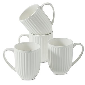 Hasense Ceramic Coffee Mugs Set of 4, 16 Oz Large Ribbed Coffee Cups with Big Handle, Unique Modern Style White Latte Mugs for Tea,Cocoa,Milk,Cappuccino, Microwave & Dishwasher Safe