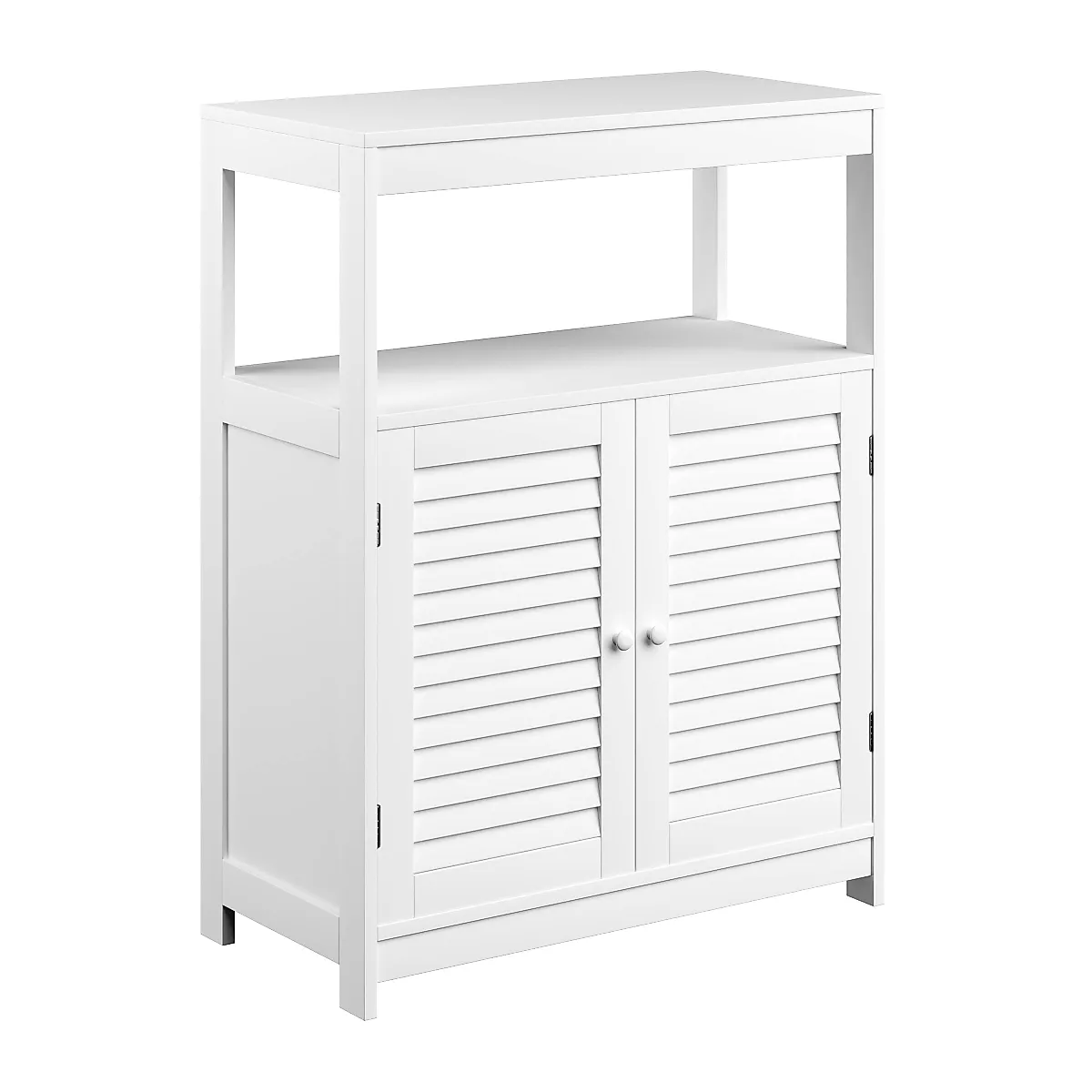 Lavish Home Storage Cabinet with Double Doors - Freestanding Kitchen, Laundry Room, or Restroom Organizer with Cupboard and Open Shelf (White)