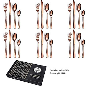 24Pcs/set Gold Cutlery Specular Light Steak Knife Fork Coffee Spoon Stainless Steel Teaspoon Upscale Home Restaurant Cutlery Set (Color : Silver)