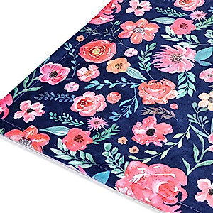 HOMRITAR Baby Blanket for Girls Super Soft Double Layer Minky with Dotted Backing, Elegant Receiving Blanket with Pink Floral Multicolor Printed Blanket 30 x 40 Inch(75x100cm), Navy Blue
