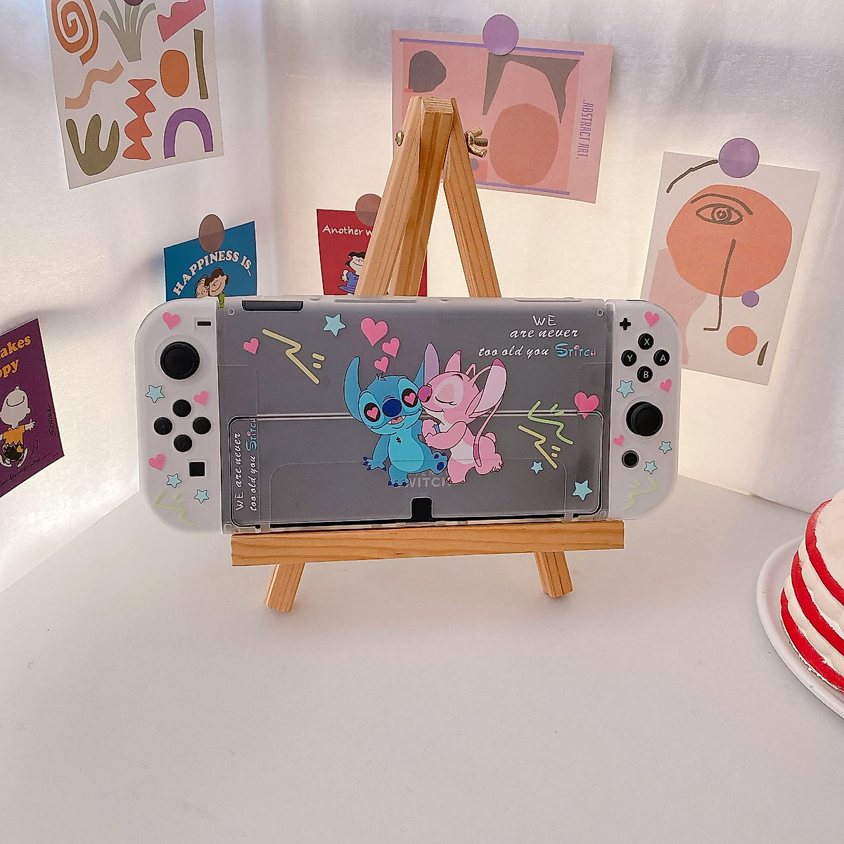 ENFILY Cute Stitch Case Compatible with Nintendo Switch OLED, Dockable Case Cover, Ergonomic Soft TPU Grip Case for Joycon, Sparkle Skin Set