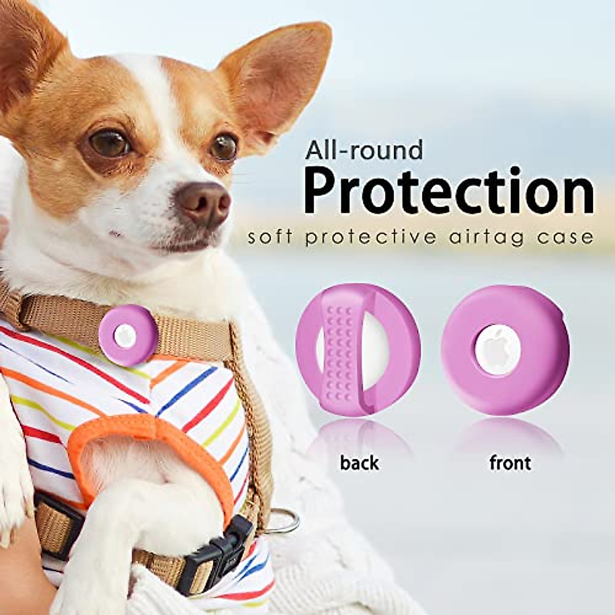 Airtag Dog Collar Holder (2 Pack) with Buffering Dots, Waterproof Pet Collar Case for Apple Air Tag GPS Tracker, Air Itag Holder Cover,Fits Most Collars (Pink) …