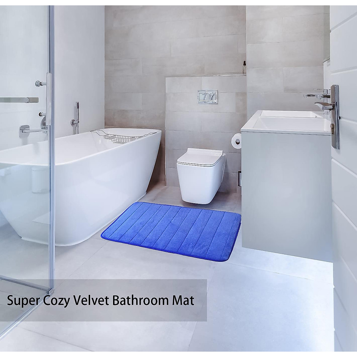 iMaylex Soft Memory Foam Bath Rug, Absorbent Luxury Bath Rug Mat, Quick Dry Bath Mat for Front Floor of Bathtub, Shower Floor and Toilet, Royal Blue, 24" x 16"