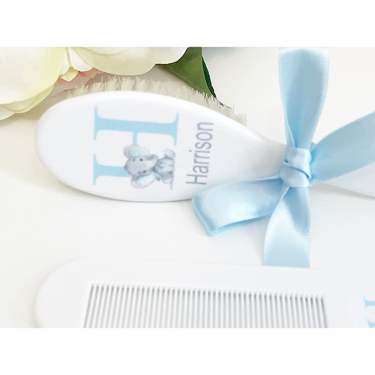 Personalized Baby Gift Boys, Baby Brush & Comb Set, Elephant Baby Gift, Baby Gifts for Newborn Boys.