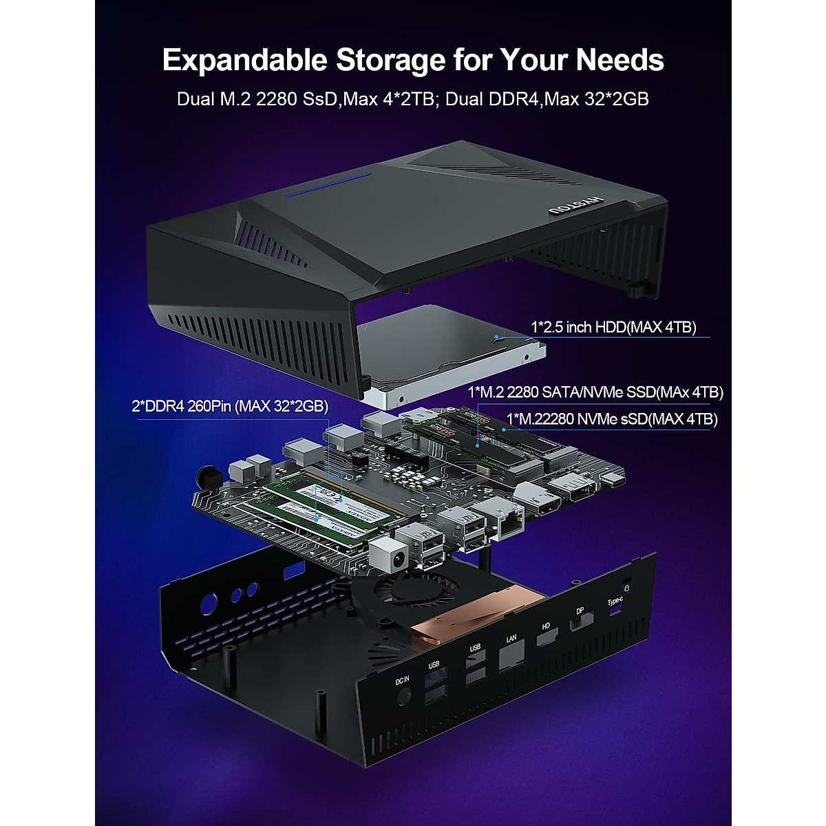 HYSTOU Mini PC, AMD Ryzen 9 5900HX, 64GB RAM, Windows 11 Pro, 2.4Gbps WiFi6, BT5.2, 4K UHD Triple Display, 2x M.2 SSD, 2.5" HDD, 7" Touch Screen, 128GB SSD