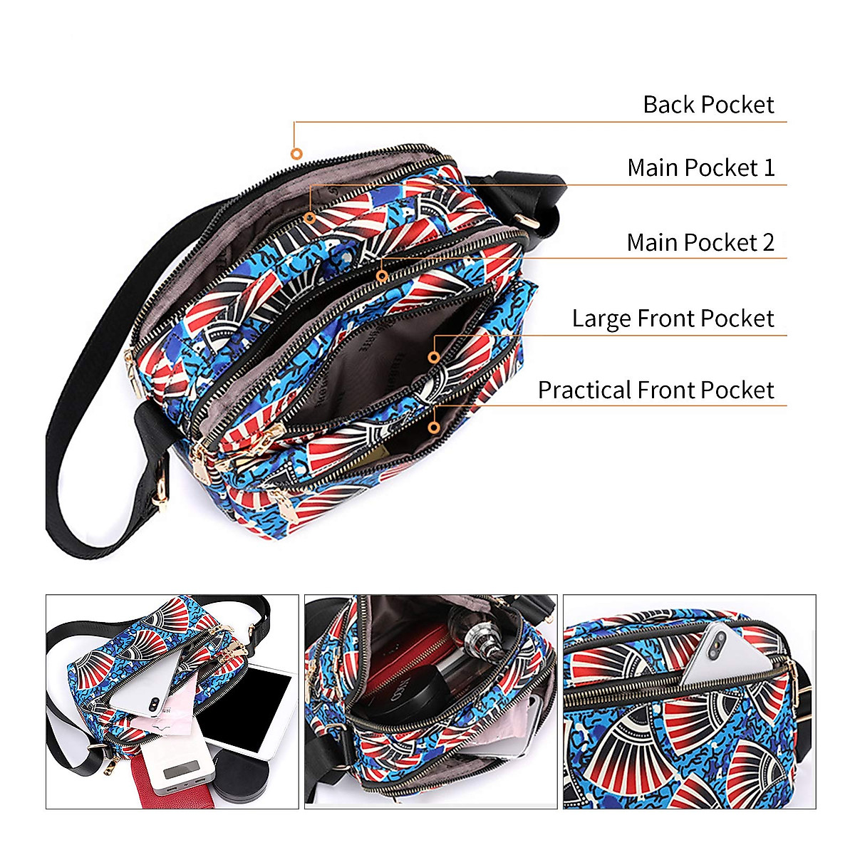 NOTAG Small Crossbody Bags Nylon Travel Shoulder Handbags Women Messenger Purses Pocketbooks (Yellow)