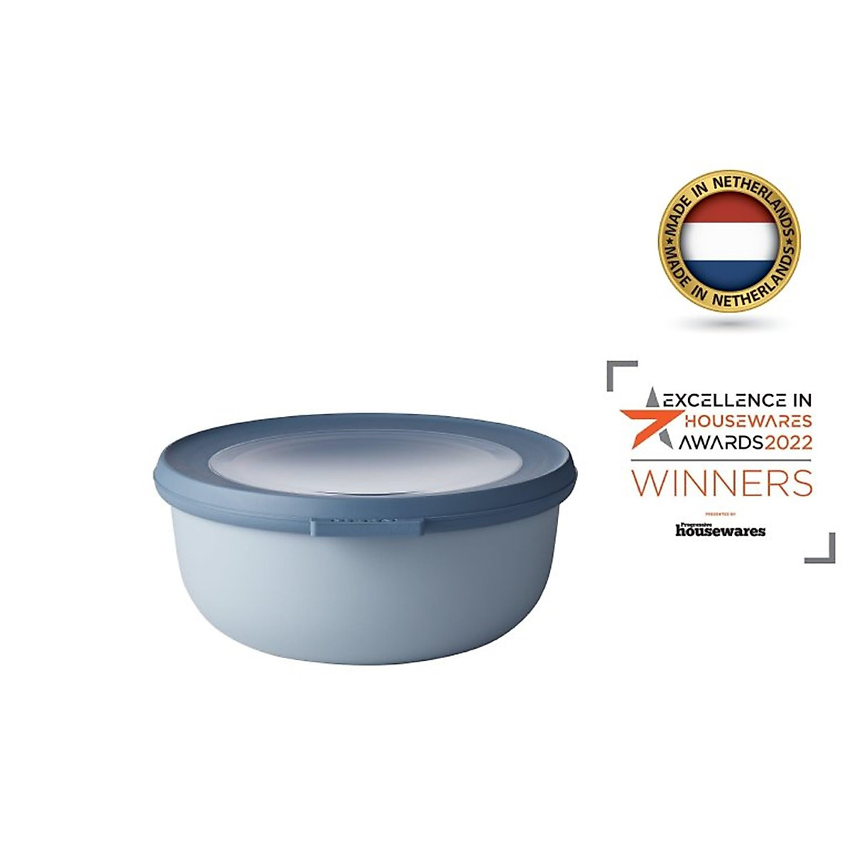 MEPAL, Cirqula Multi Food Storage and Serving Bowl with Lid, Food Prep Container, Shallow, Nordic Blue, 0.8 Quart (750 milliliters, 25 ounces), 1 Count