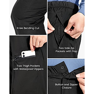 Men's Rain Pants, Waterproof Rain Over Pants Lightweight Packable Windproof Hiking Pants Outdoor Golf Work Black