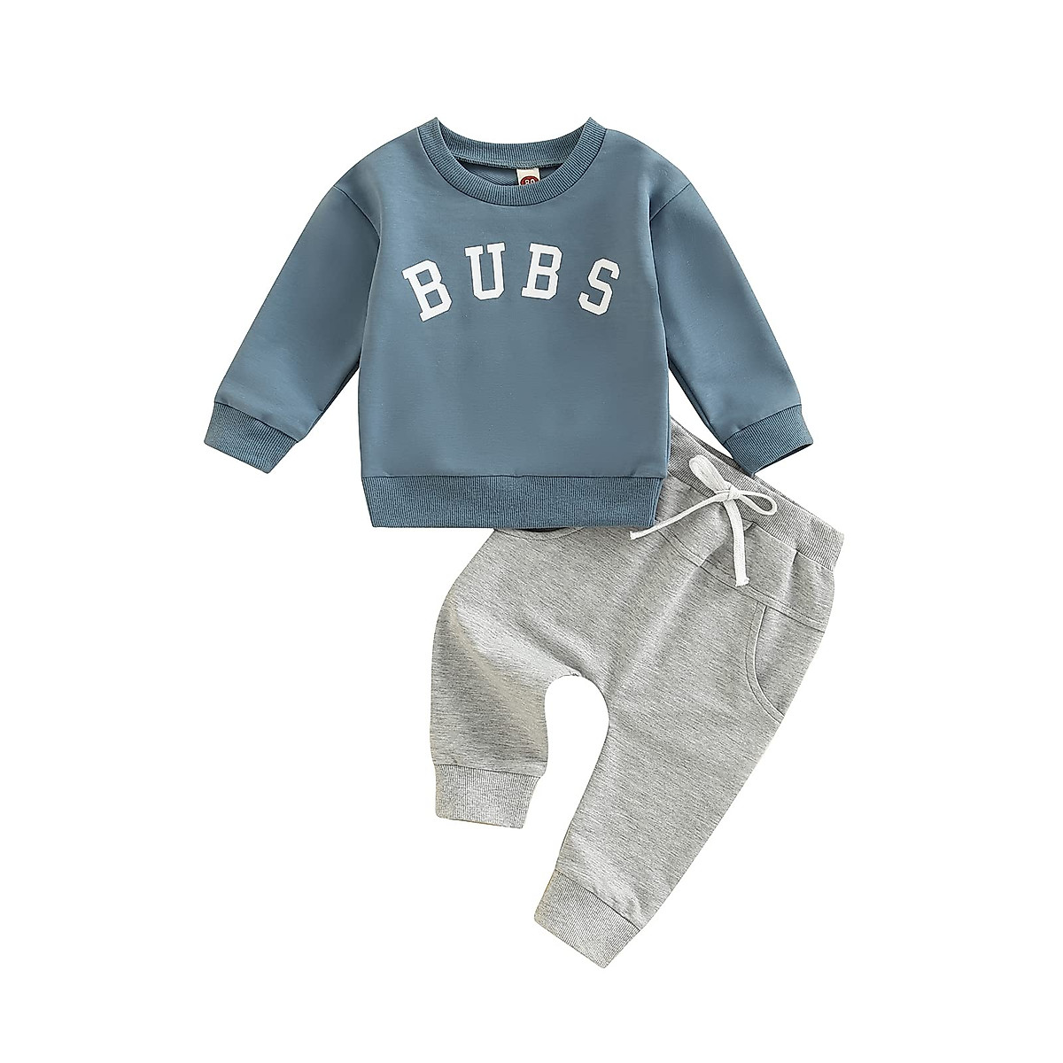 Baby Boy Clothes Outfits 2pcs Letter Print Crewneck Sweatshirt Pants Sweatsuit Little Boy Clothing(Bubs Blue, 6-12 Months)