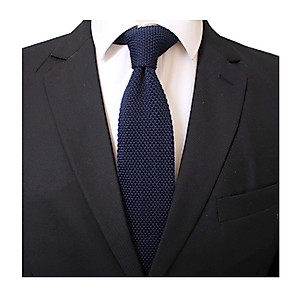 Slim Navy Blue Silk Knitting Tie Border Pattern Business Necktie for Men or Boys