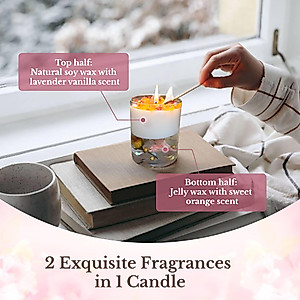 Moira's Bazaar Dual Scented Candle for Women,50+ Hours Burn,Lavender Vanilla & Sweet Orange,Hand Crafted Home Aromatherapy,Pure Soy,Jelly,Dried Flowers,Match Sticks Tube,Gift;11 oz