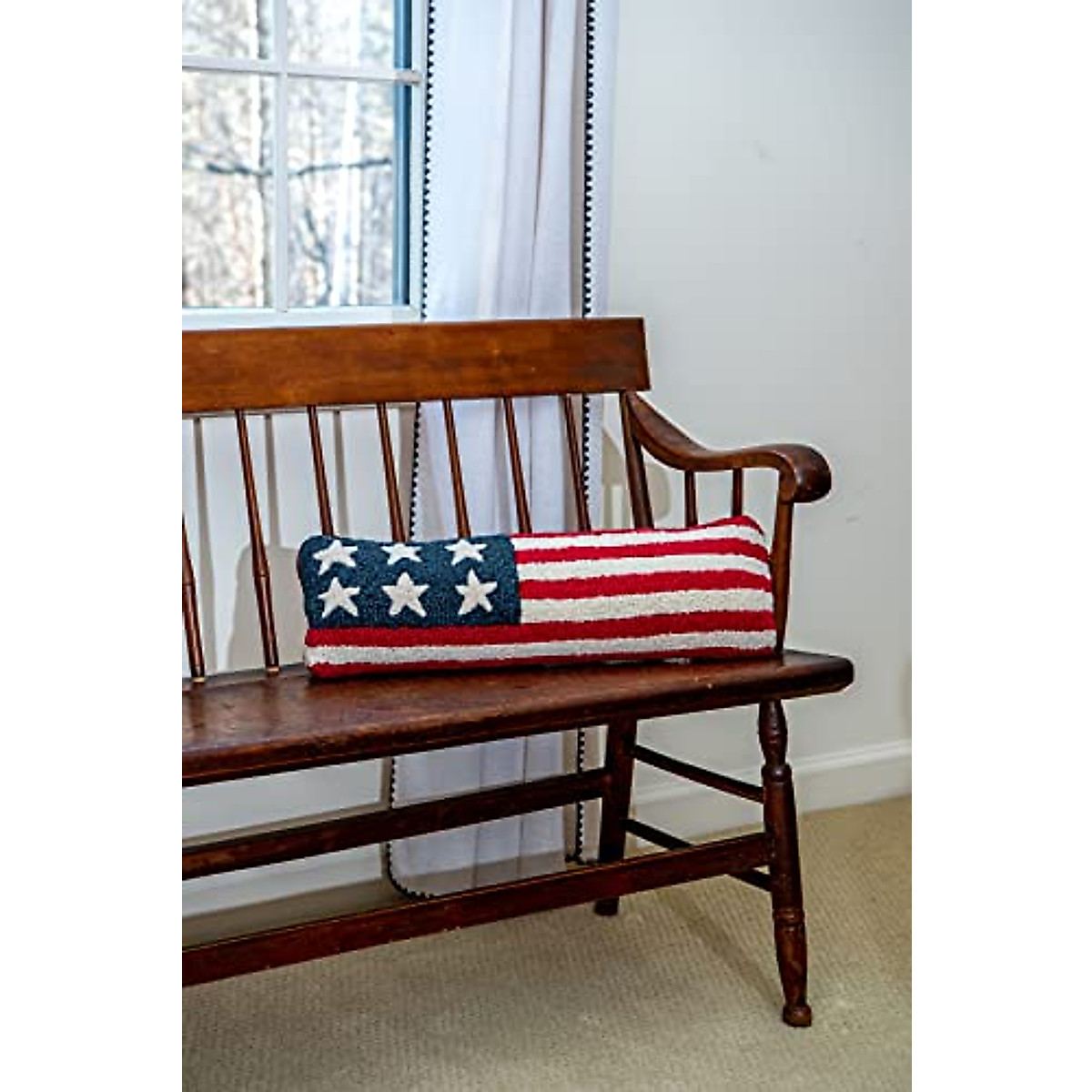 Chandler 4 Corners Artist-Designed Stars and Stripes Hand-Hooked Wool Decorative Throw Pillow (8” x 24”) 4th of July Pillow for Couches & Beds - Easy Care, Low Maintenance - Veteran, Patriotic Pillow