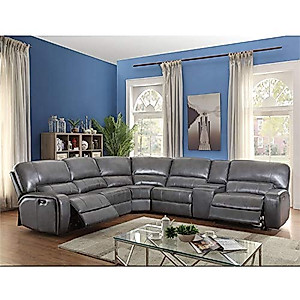 Acme Saul Faux Leather Sectional Sofa with 2 Reclining Seats in Gray