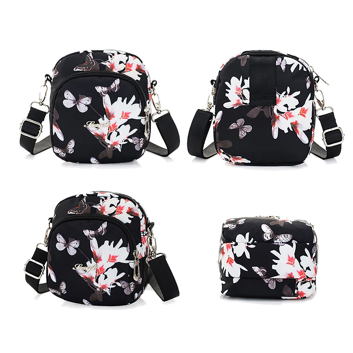 Artwell Small Crossbody Purse Bag for Women Multi-Pocket Flower Nylon Shoulder Bag Cellphone Purse (Flower)