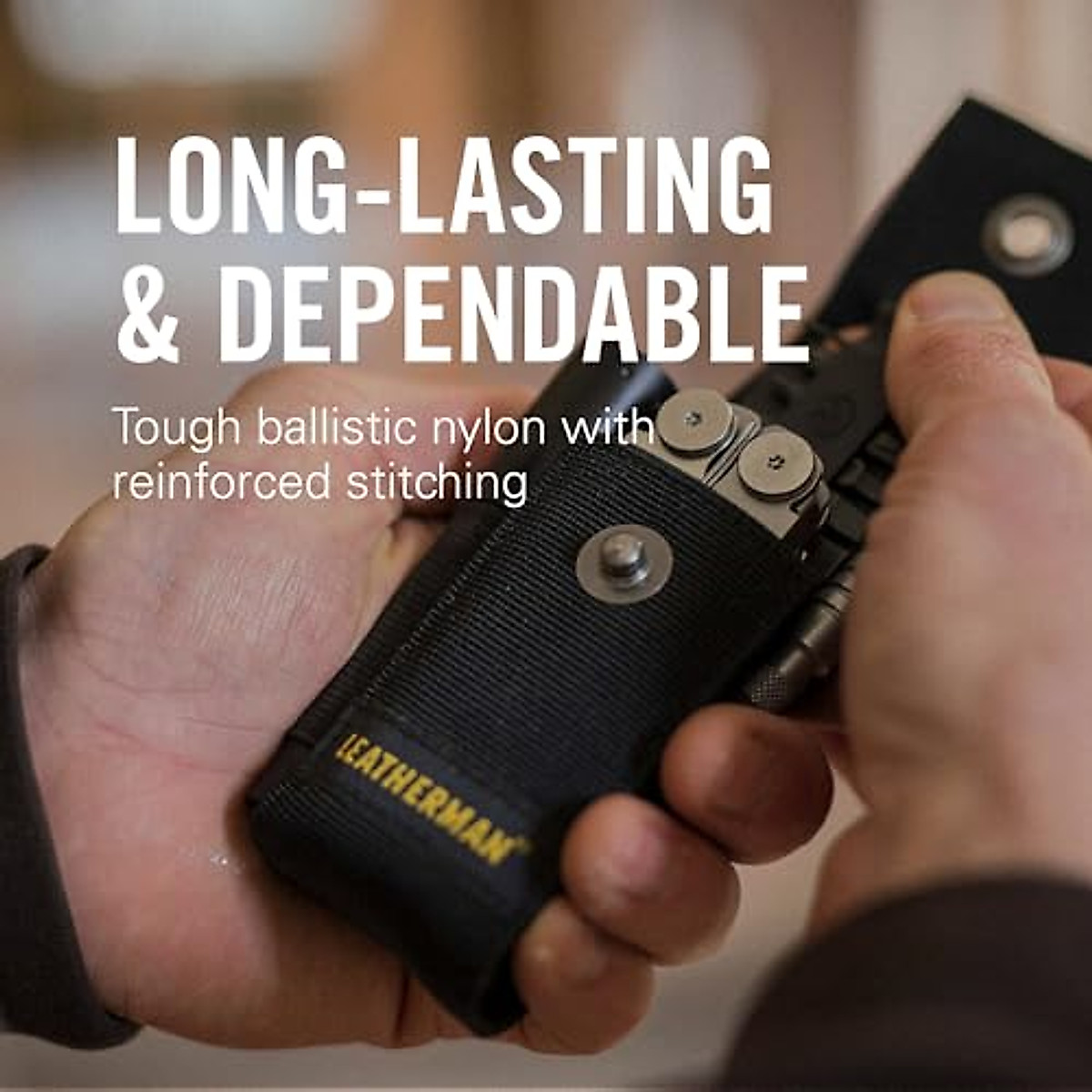 LEATHERMAN, Premium Nylon Snap Sheath with Pockets, Fits 4" to 4.5” Multi-Tools, Black, Large