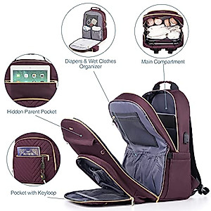 MOMUVO Diaper Bag Backpack, Quilted Baby Bag with Changing Pad & Stroller Straps & Pacifier Case, Large Travel Diaper Bags for Mom Dad, Dark Purple